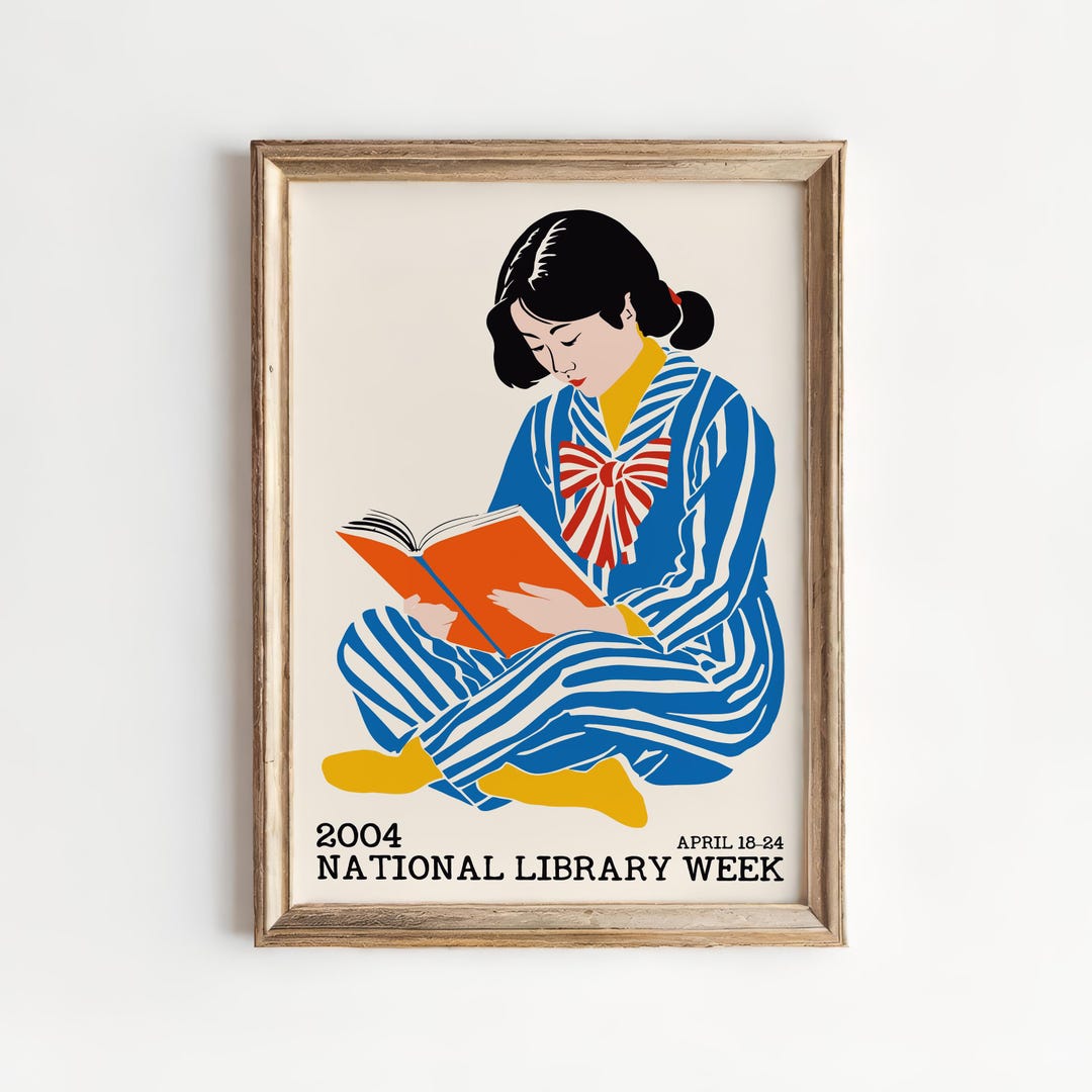 2004 National Library Week Poster - Retro Reading Illustration - Book ...