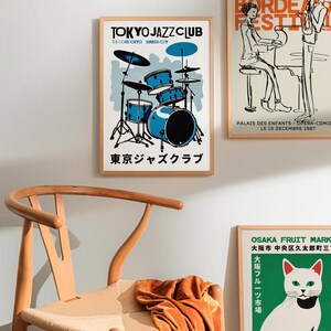Tokyo Jazz Club Poster - Drum Set Wall Art Print - Stylish Musician ...