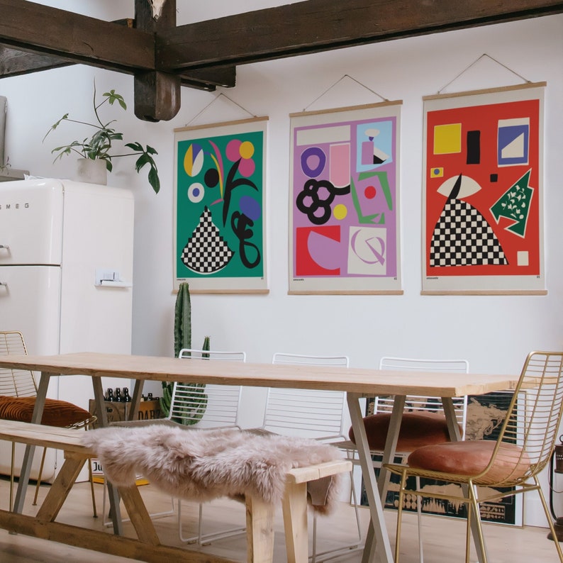 Set of 3 Paper Cutouts Posters Papier Collage Folk Poster - Etsy