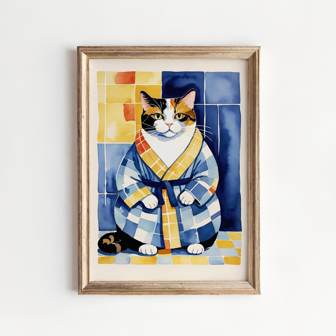 Calico Cat in Kimono Watercolor Art Print | Japanese Wall Decor ...