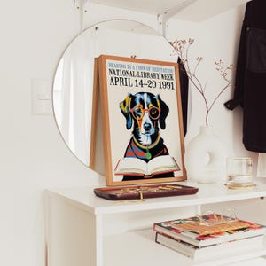 1991 National Library Week Poster - Retro Dog Reading | Reading is a ...