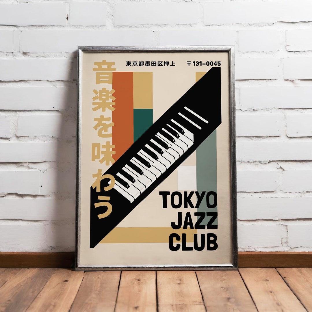Tokyo Jazz Club Vintage Poster - Mid-century Modern Wall Art, Retro Piano Keyboard Design ...