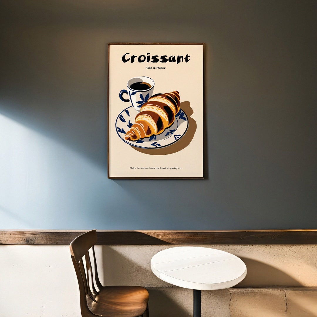 French Croissant Poster Art Elegant Kitchen Wall Decor, Coffee and ...