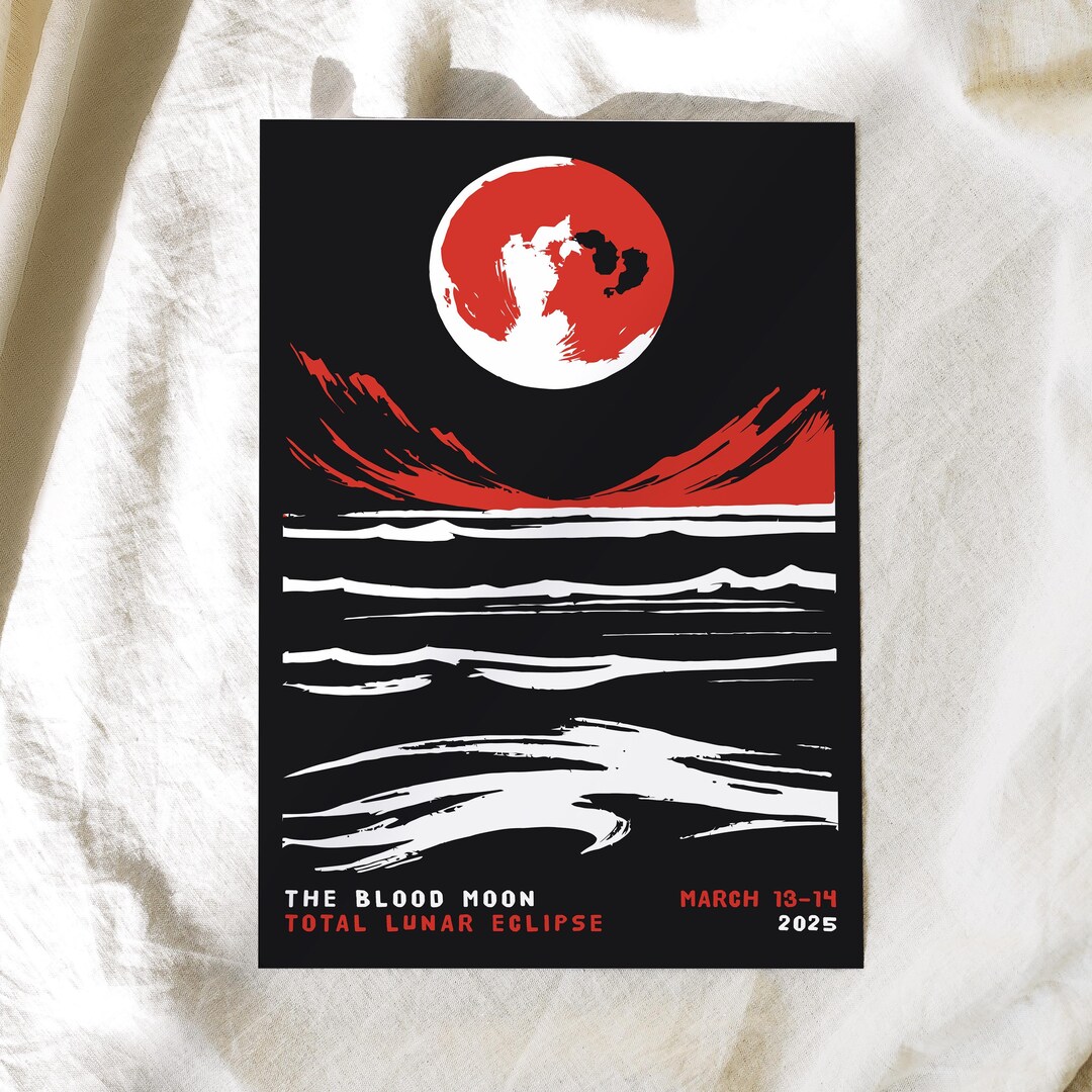 Blood Moon Total Lunar Eclipse Poster March 2025 | Red Moon Wall Art ...