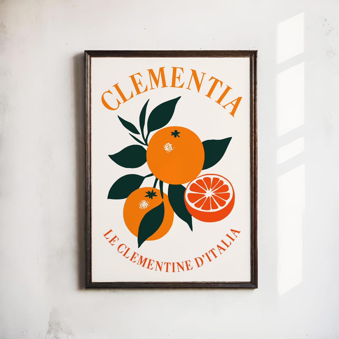 Italian Clementine Fruit Poster, Retro Citrus Kitchen Wall Art ...