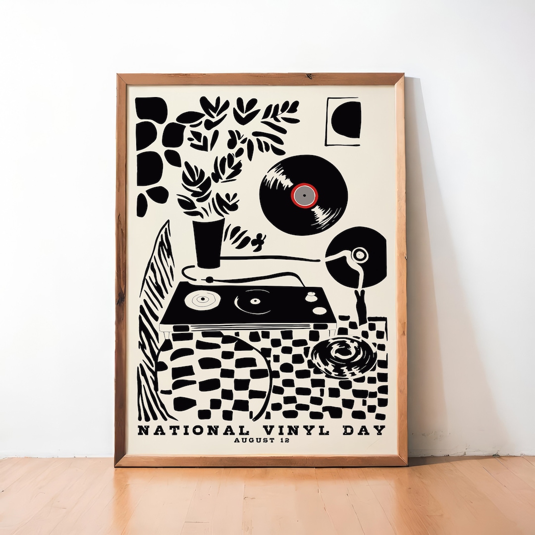 NATIONAL VINYL DAY Poster Retro Record Player Art Print, August 12 ...