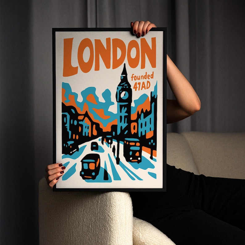 London Founded 47AD – Landmark Big Ben Bus Retro Vintage Wall Decor ...