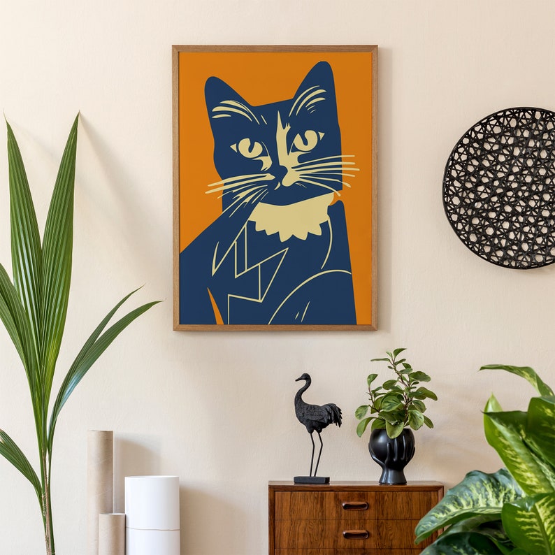 Retro Cat Poster Giclee Art Print Mid Century Modern Home - Etsy