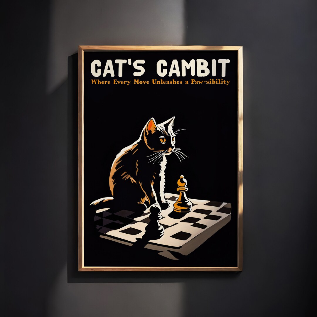 CAT'S GAMBIT POSTER Cute Chess Artwork Wall Art Prints, Bar Room Decor ...