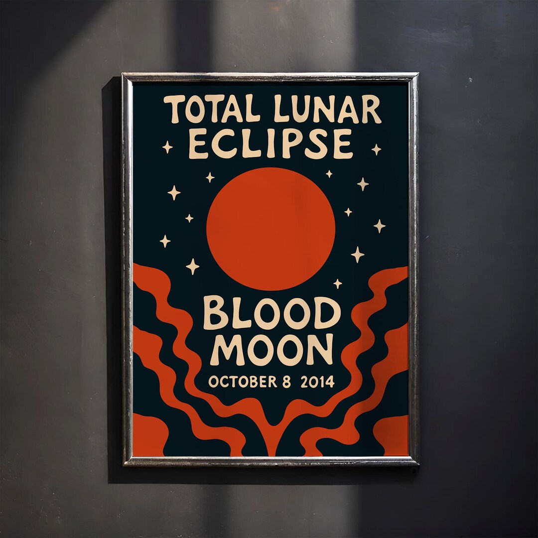 Retro Total Lunar Eclipse Blood Moon Poster – 2014 Celestial Wall Art ...