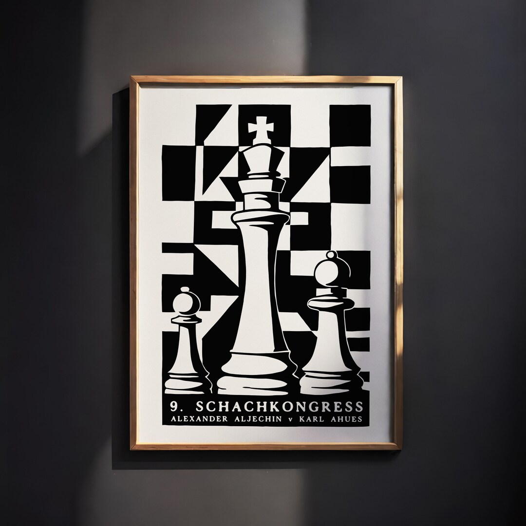Chess Championship Poster, Black and White King Chess Piece Art ...