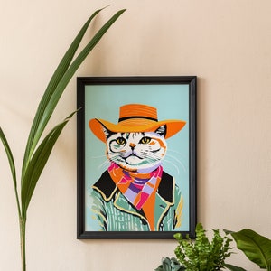 Cowboy Cat Poster - Retro Country Music Wall Art Cowboy Girl Giclee ...