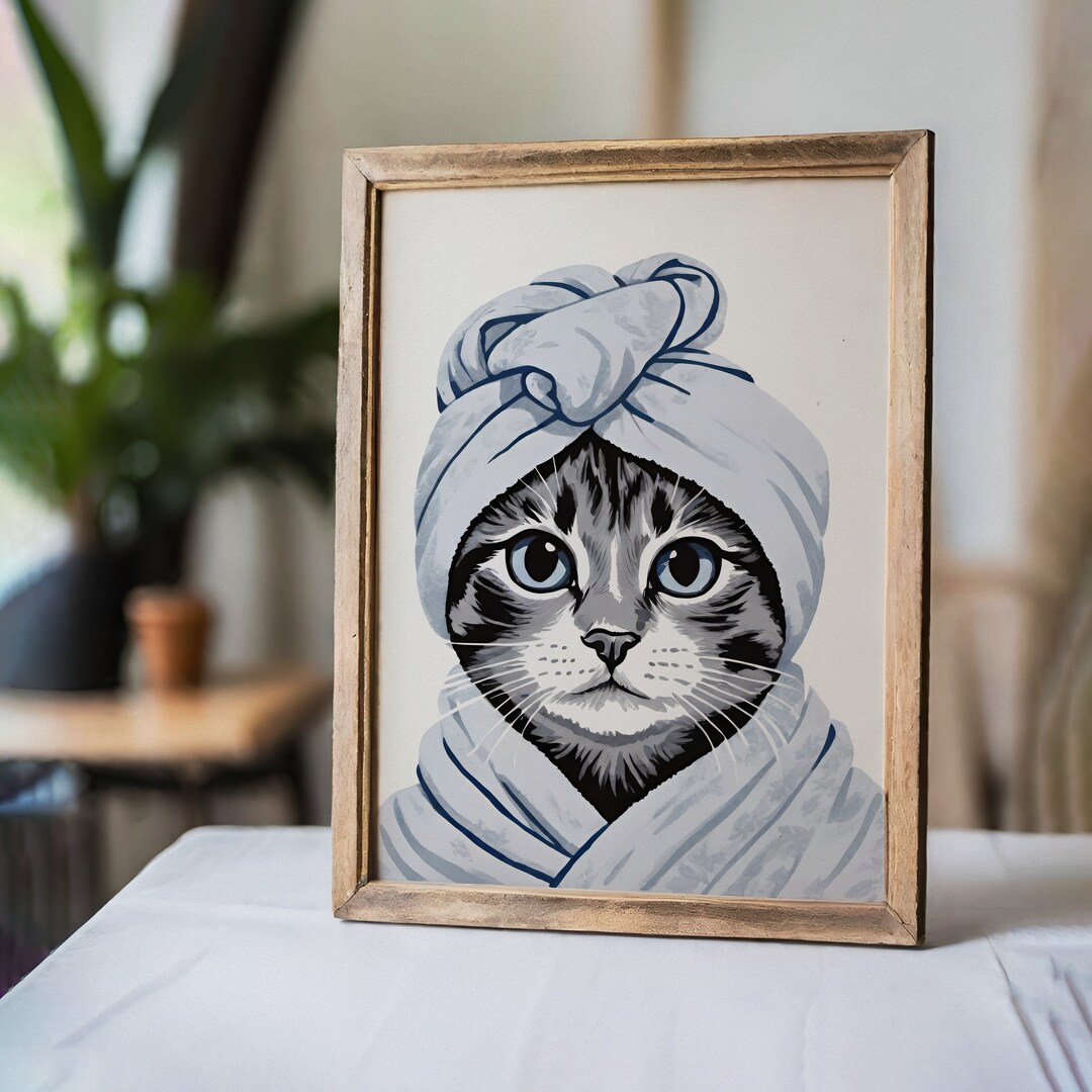 Cat Spa Day Poster - Whimsical Feline Art Print - Relaxing Cat ...