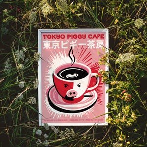 Tokyo Piggy Cafe Japanese Retro Poster | Coffee Shop Art Print | Kawaii ...