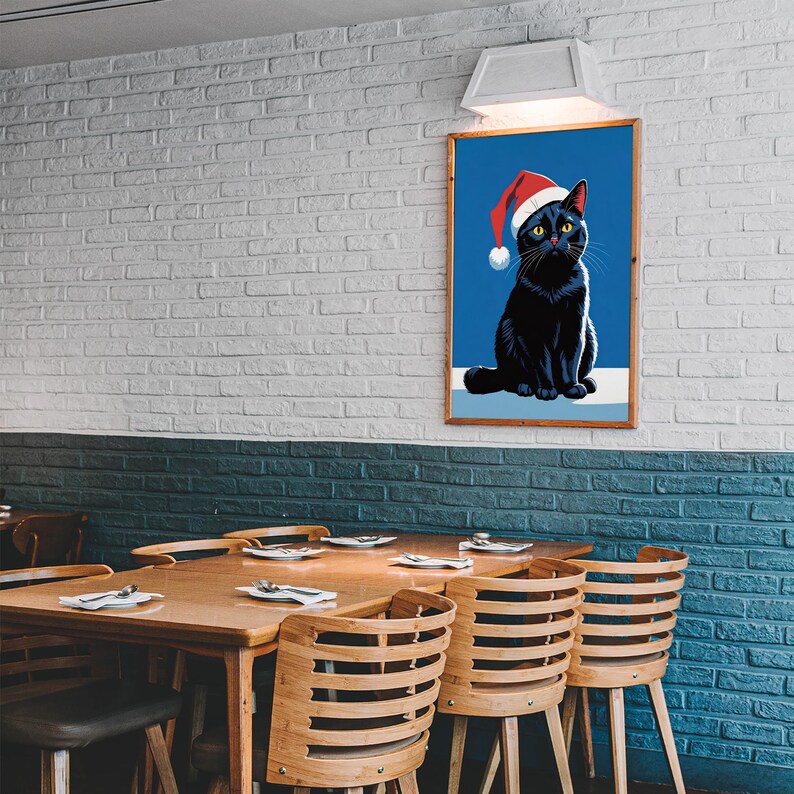 Christmas Cat Poster With Santa Hat - Festive Wall Art, Holiday Decor ...