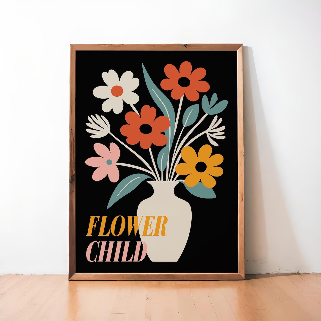 Retro Flower Child Poster | Colorful Mid-century Modern Floral Wall Art ...