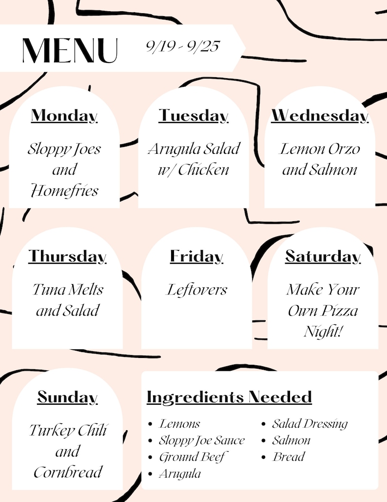 Weekly Meal Plan Menu Template - Etsy