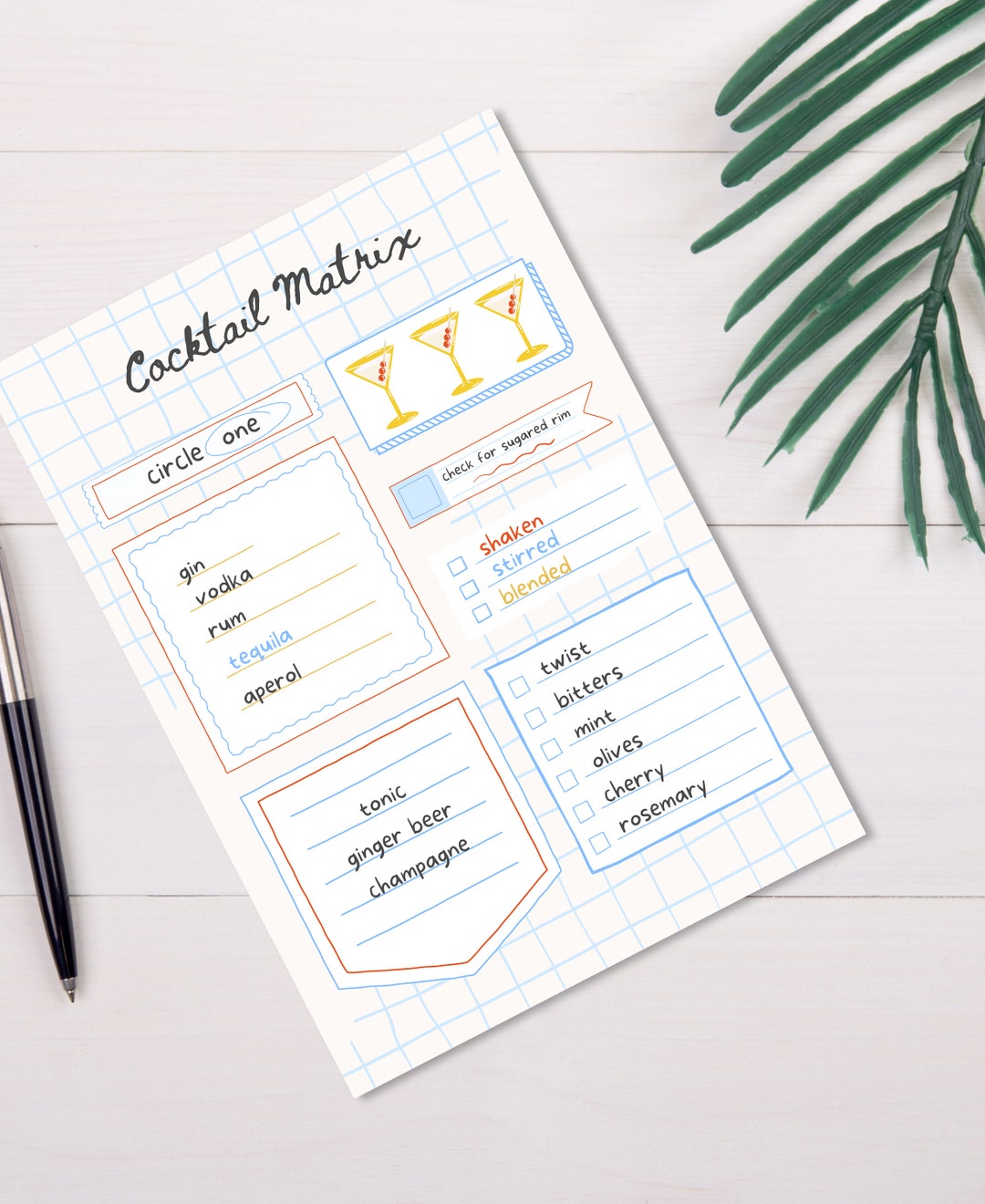Cocktail Matrix Printable - Etsy
