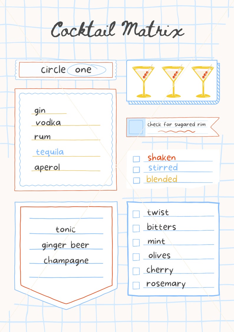 Cocktail Matrix Printable - Etsy