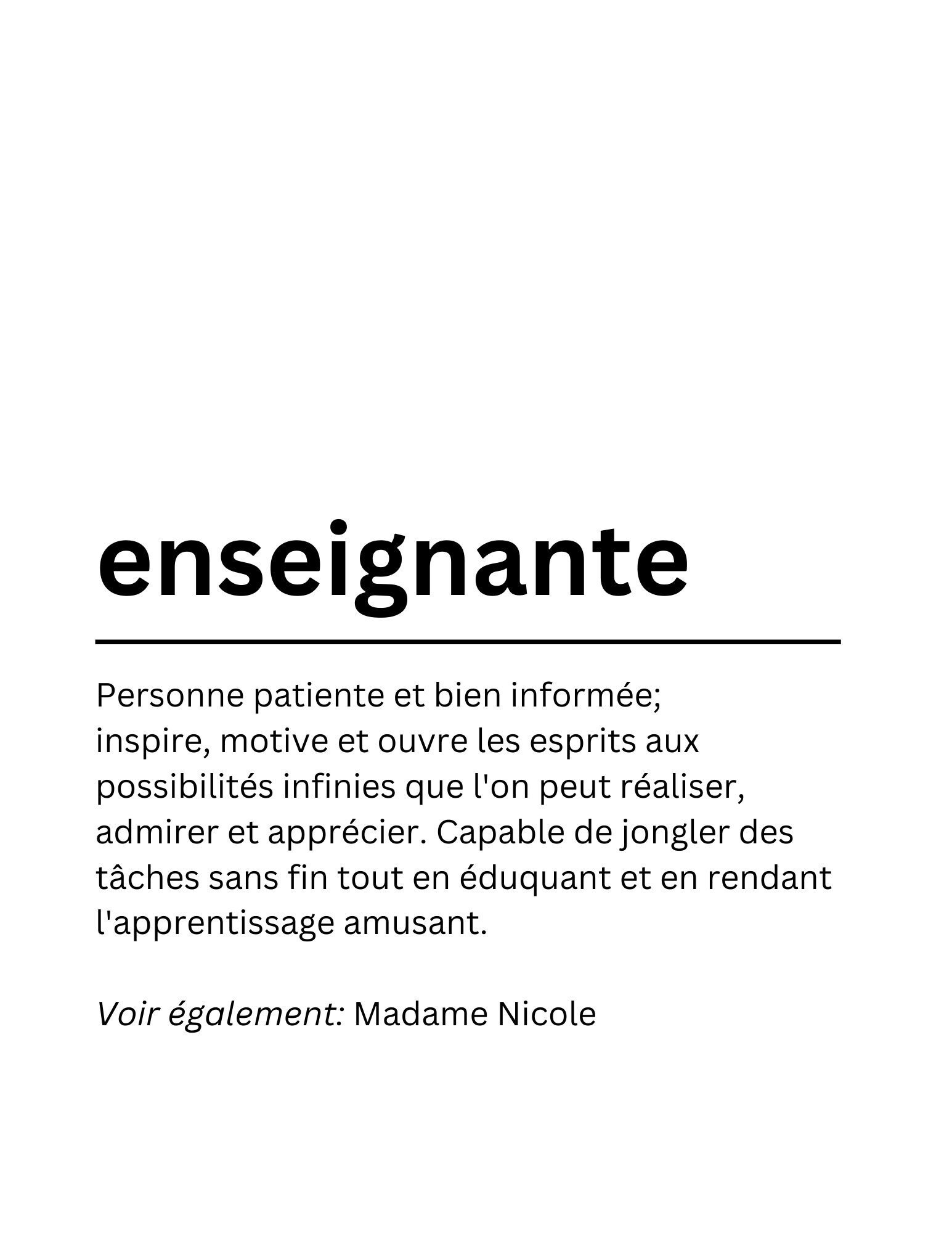 Personalized Teacher Appreciation Gift in French. Teacher Definition ...