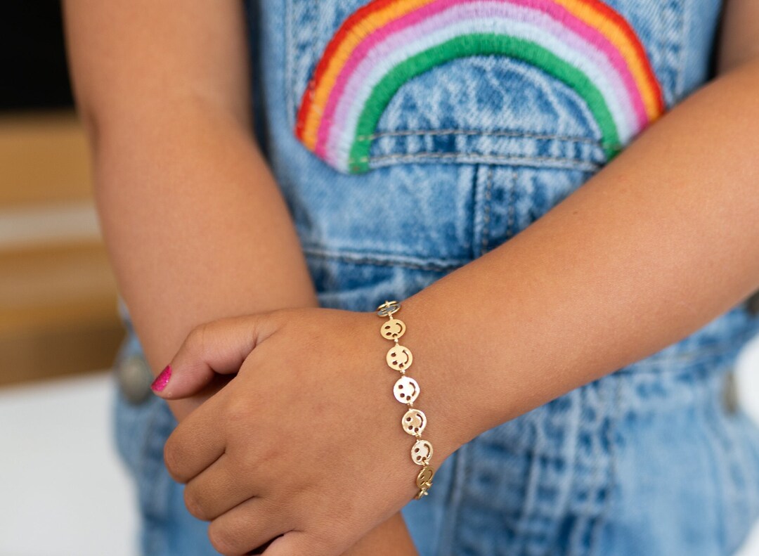 Gold Filled Smiley Face Chain-toddler Bracelet-back to School-back to ...