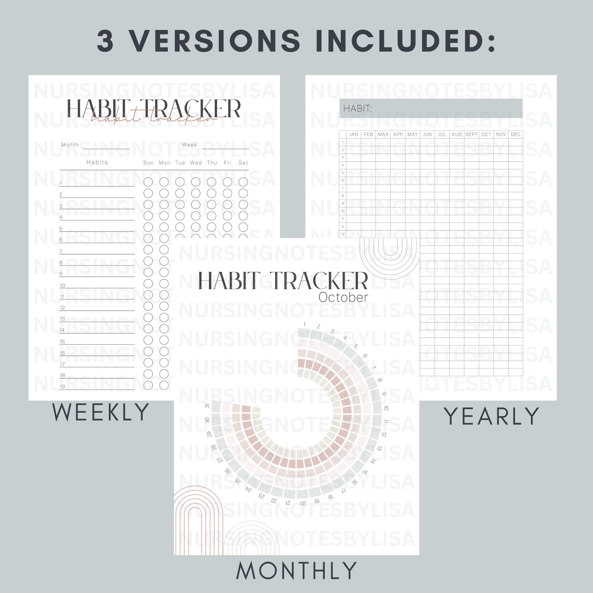 Weekly, Monthly, and Yearly Habit Tracker - Printable, Unlimited Prints ...