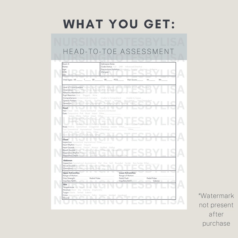 Head-to-toe Assessment Template - Perfect for Nursing Students ...