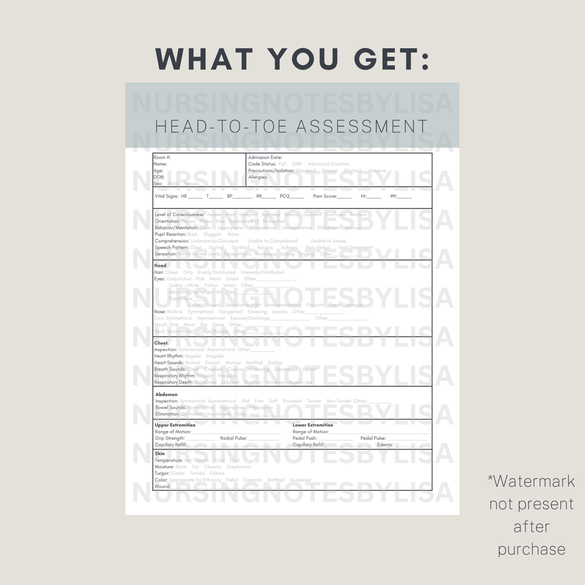 Nursing Student Head-to-toe Assessment Template (printable PDF) - Etsy