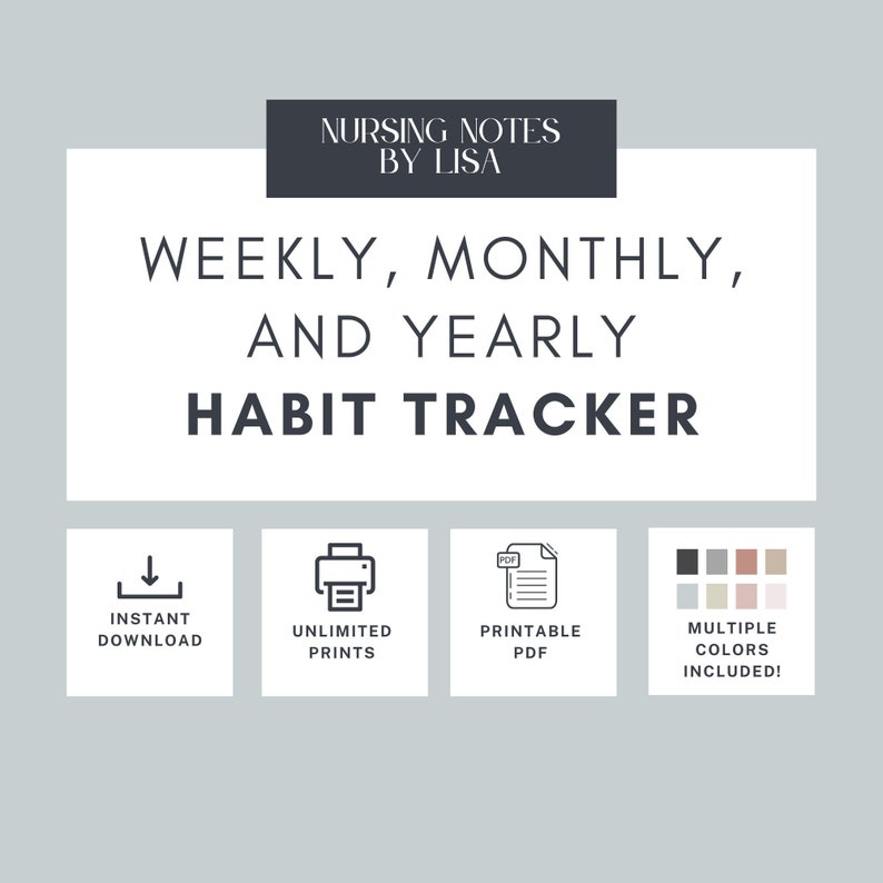 Weekly, Monthly, and Yearly Habit Tracker - Printable, Unlimited Prints ...