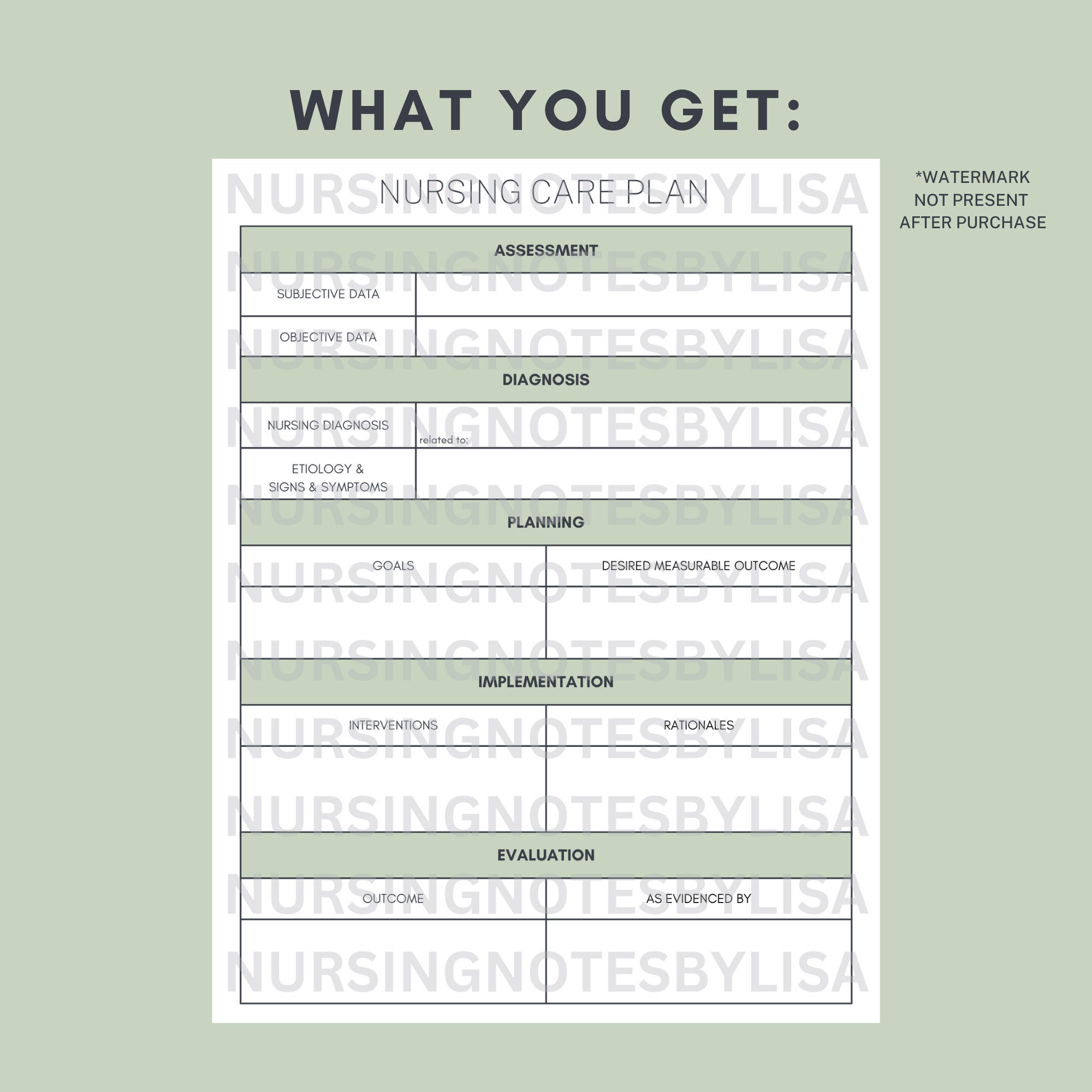 Nursing School Care Plan Template Great for Nursing Students Printable ...