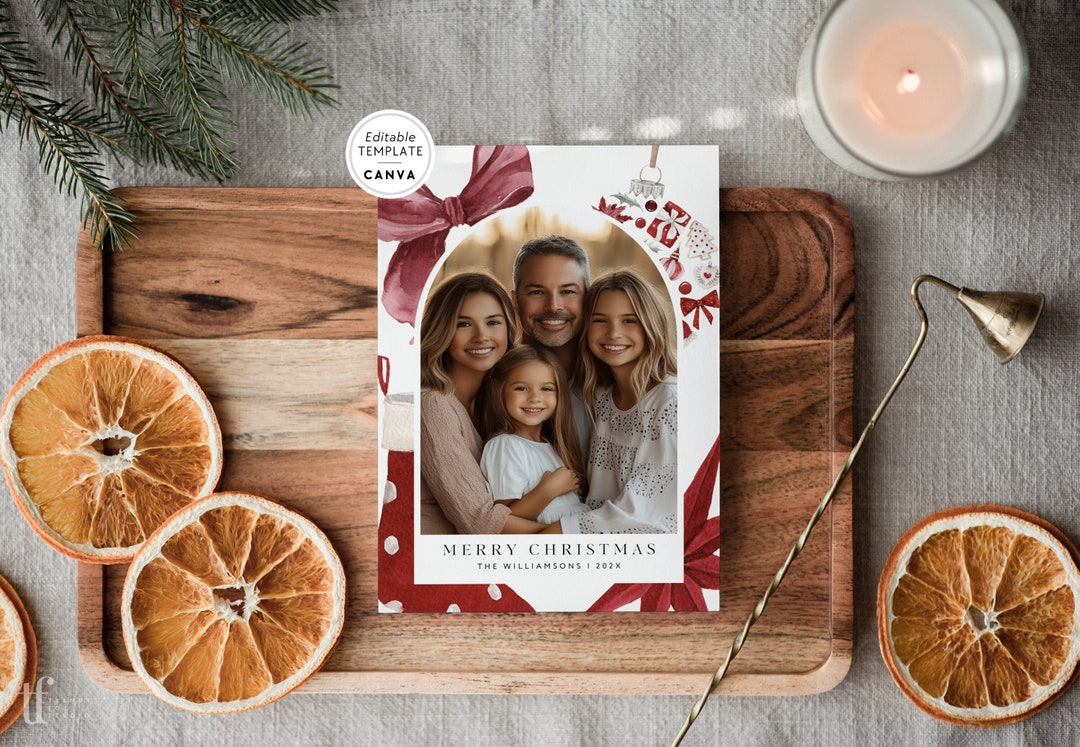 Christmas Family Photo Card Canva Template, Editable Holiday Card ...
