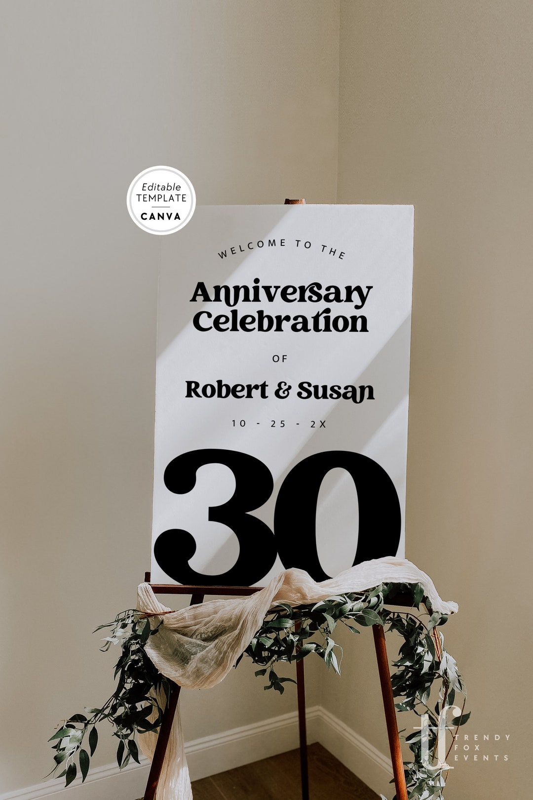Retro 30th Anniversary Party Welcome Sign Canva Template, Editable ...