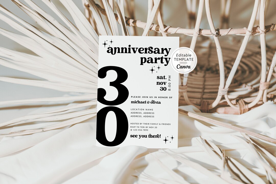 Retro 30th Anniversary Invitation Template, Printable Anniversary ...