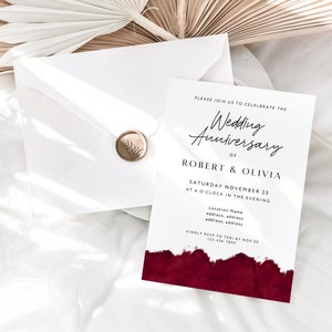 Modern Anniversary Invitation Template, Burgundy Printable Anniversary ...
