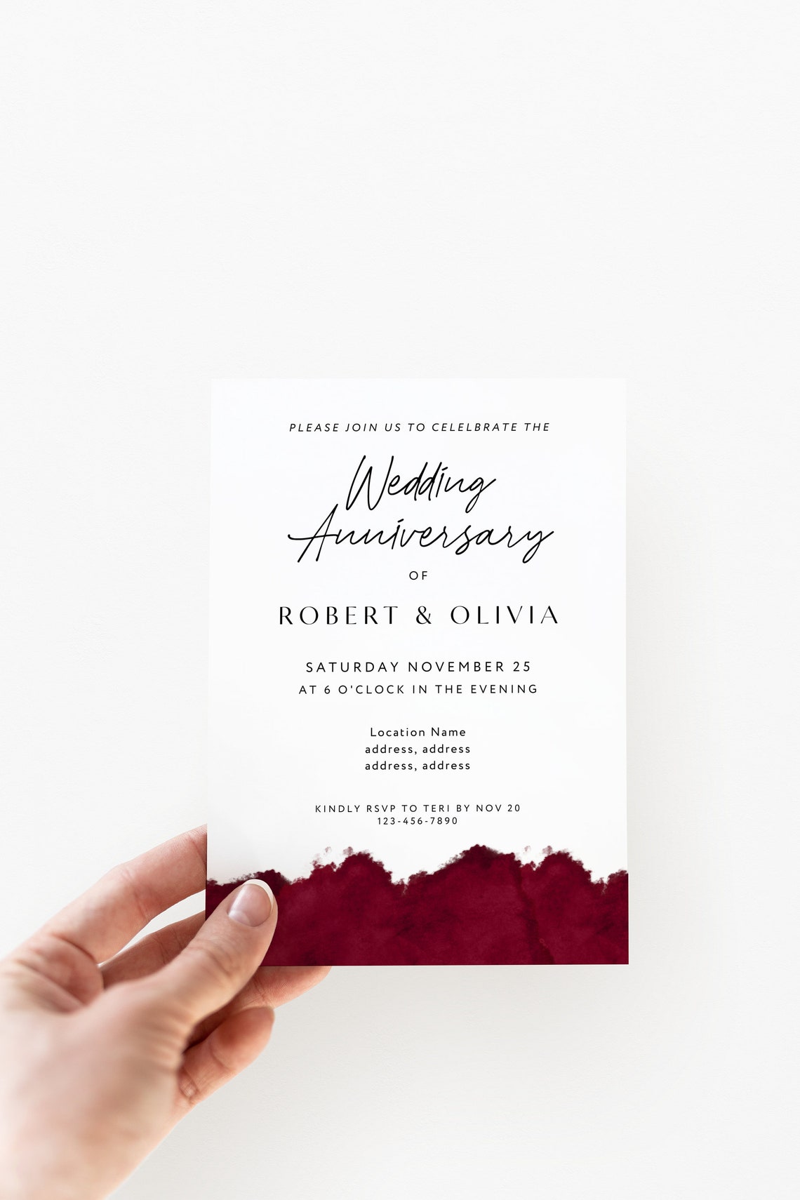 Modern Anniversary Invitation Template Burgundy Printable - Etsy