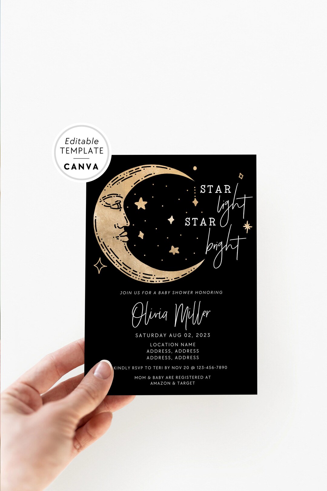 Moon Baby Shower Invitation Template Canva, Boho Baby Shower Invite ...