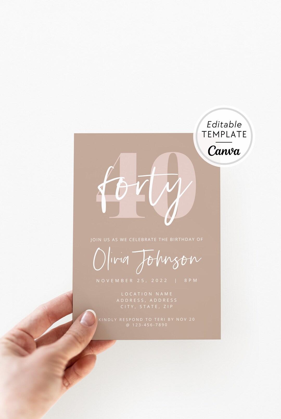 Boho 40th Birthday Invite Template Editable Blush Birthday - Etsy