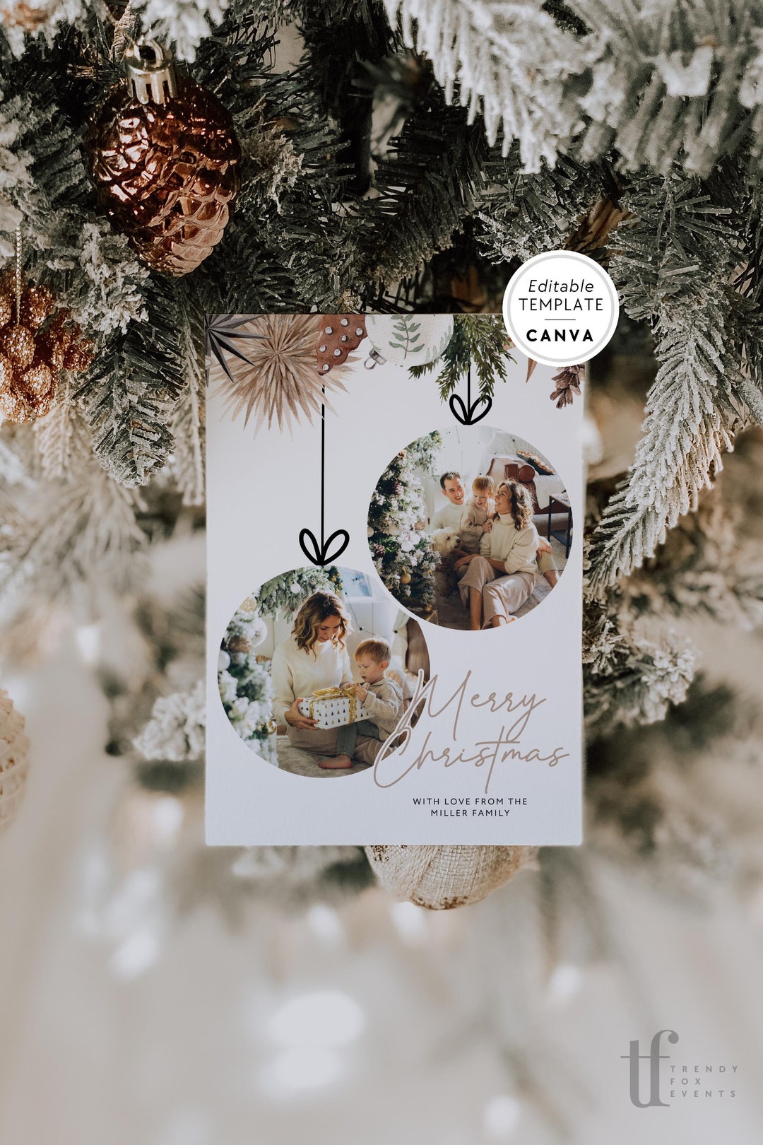 Rustic Christmas Photo Card Template, Editable Flat Holiday Card Canva ...