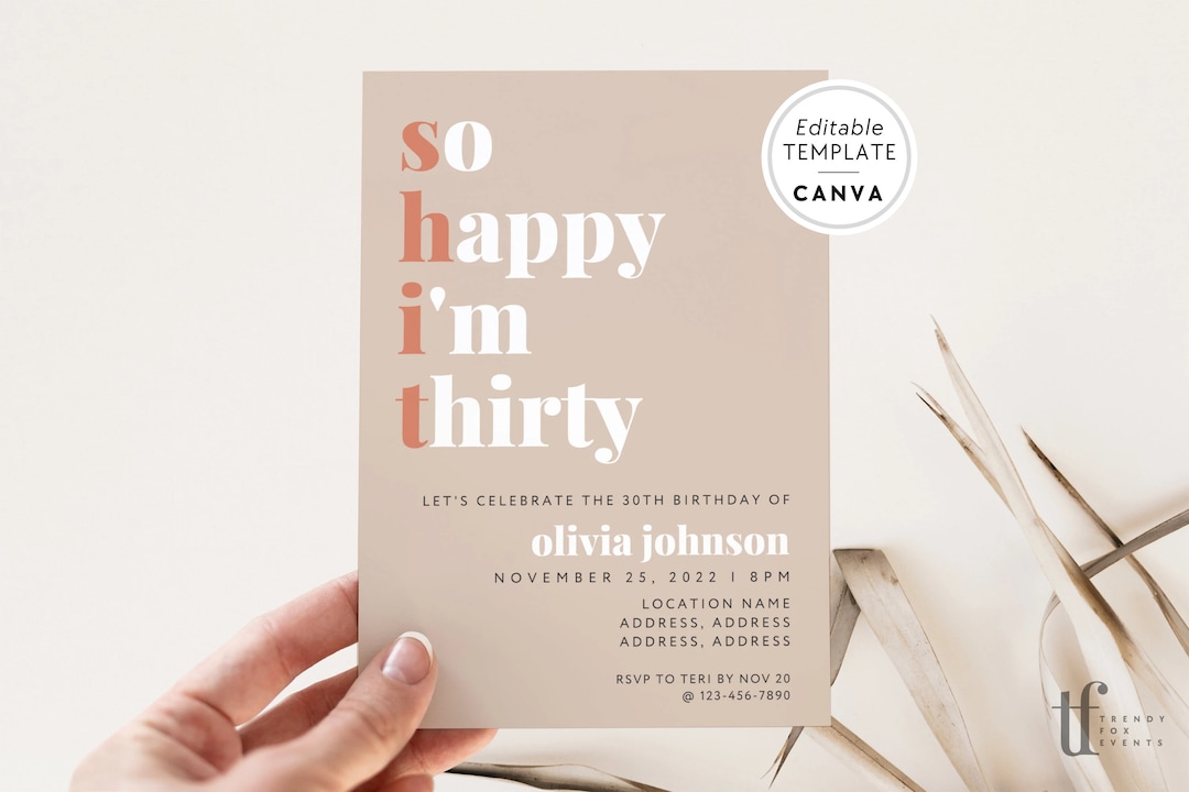 30th Birthday Invite Template, Modern Funny Birthday Party Digital ...