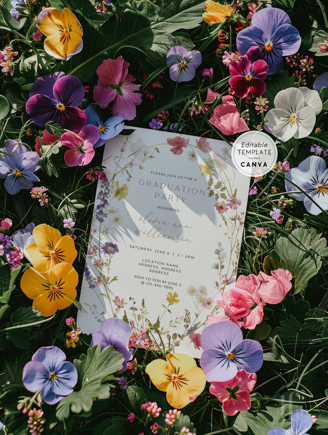 Wildflower Graduation Photo Invitation Template Canva, Editable Boho ...
