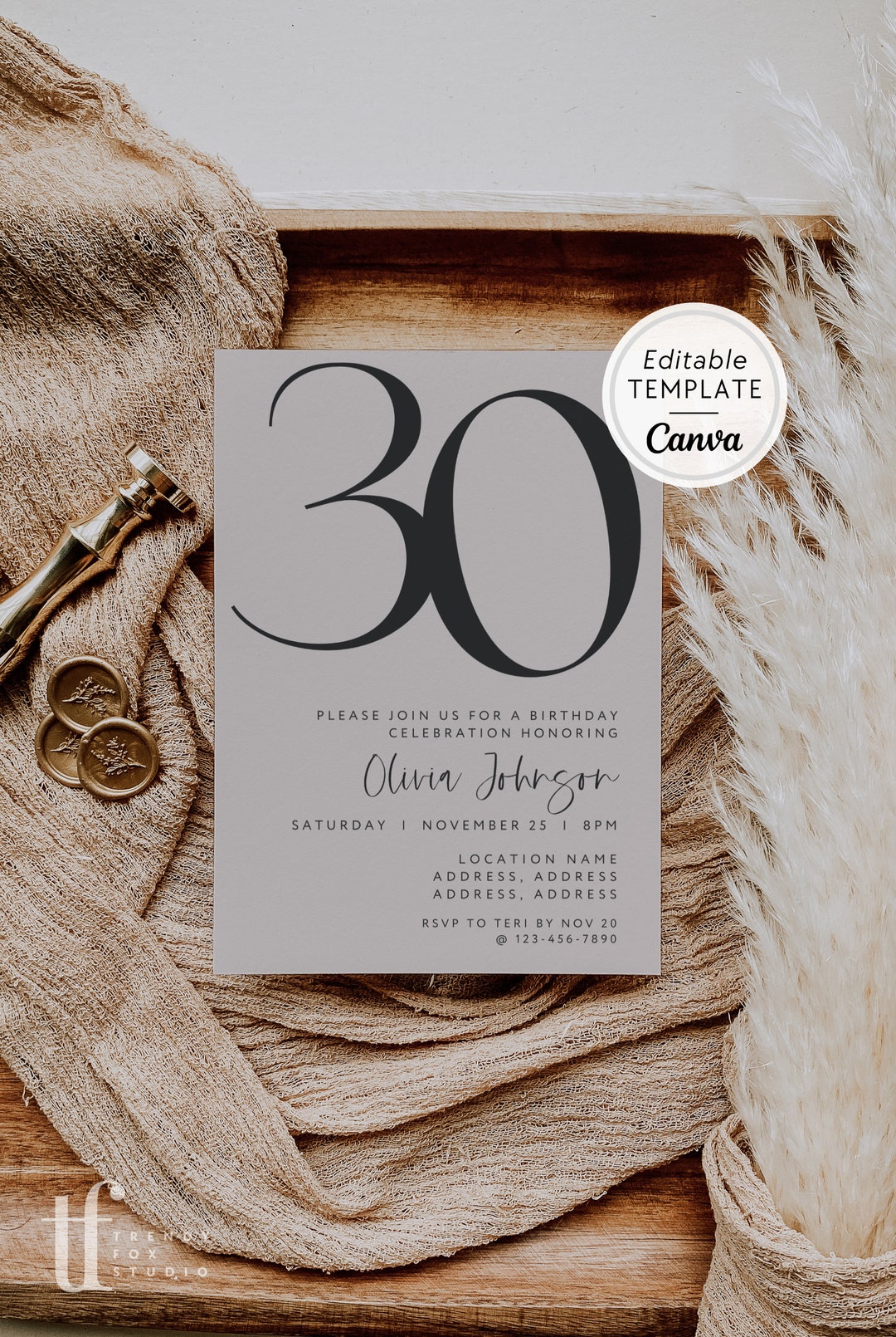 Boho 30th Birthday Invite Template Canva Hello 30 Birthday - Etsy
