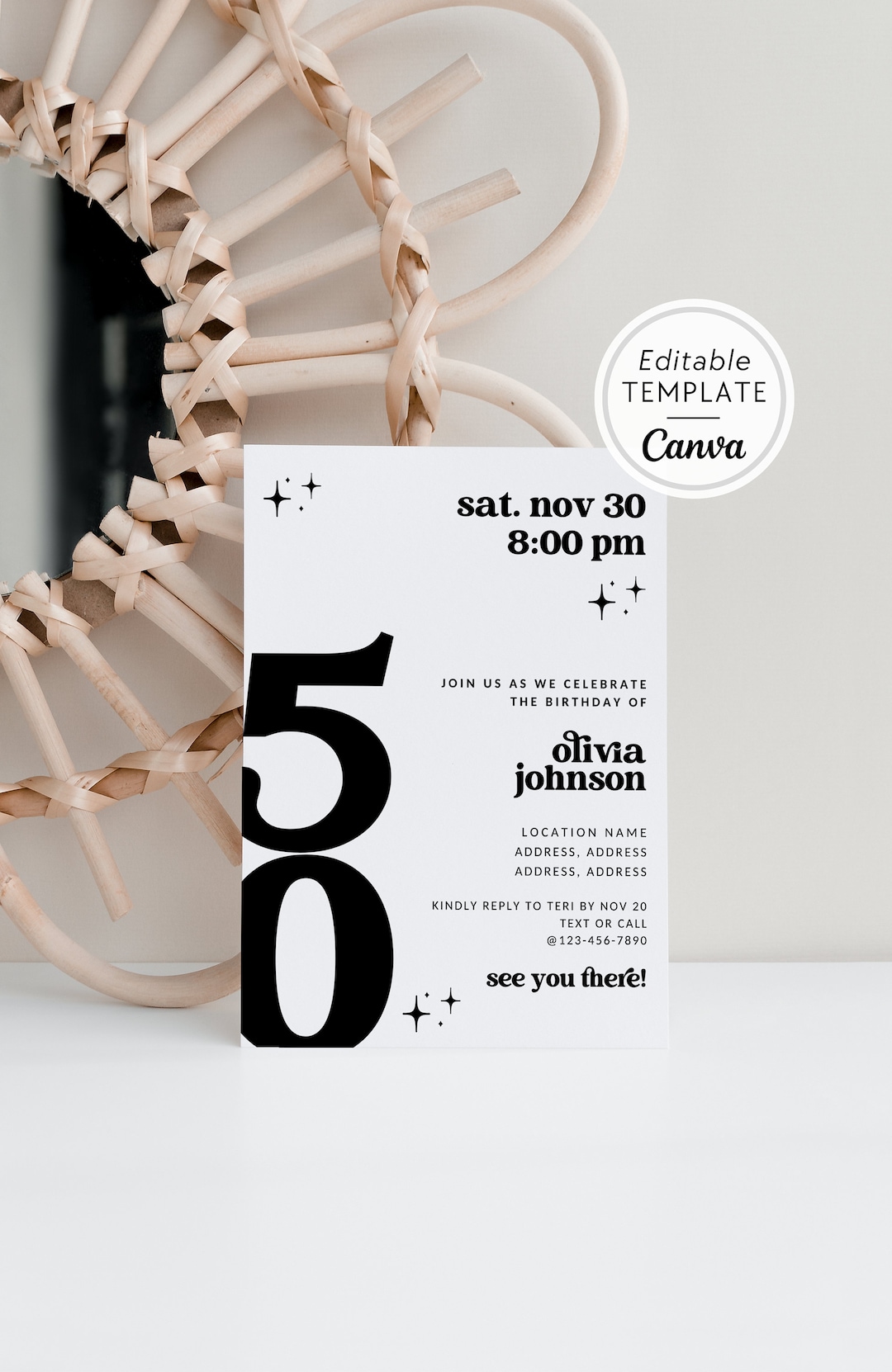 Retro 50th Birthday Invite Template Editable Birthday Party - Etsy