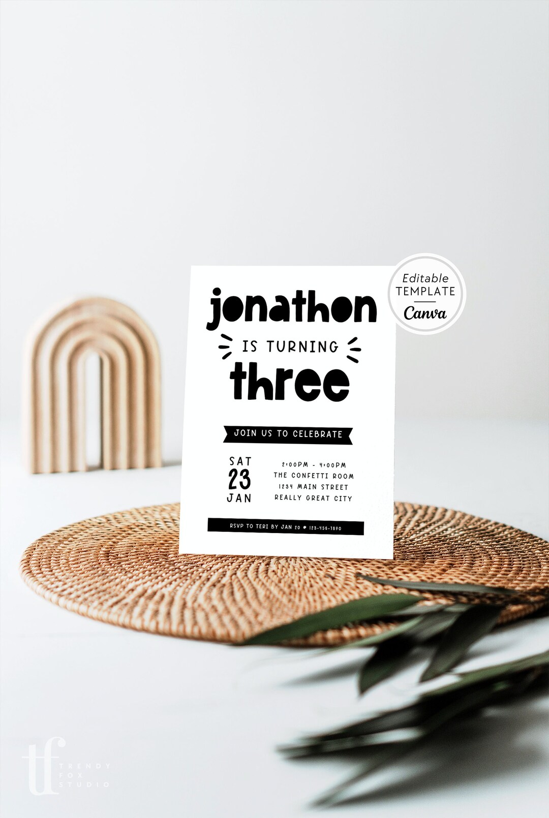 Editable 3rd Birthday Party Invitation Template Canva Minimal - Etsy