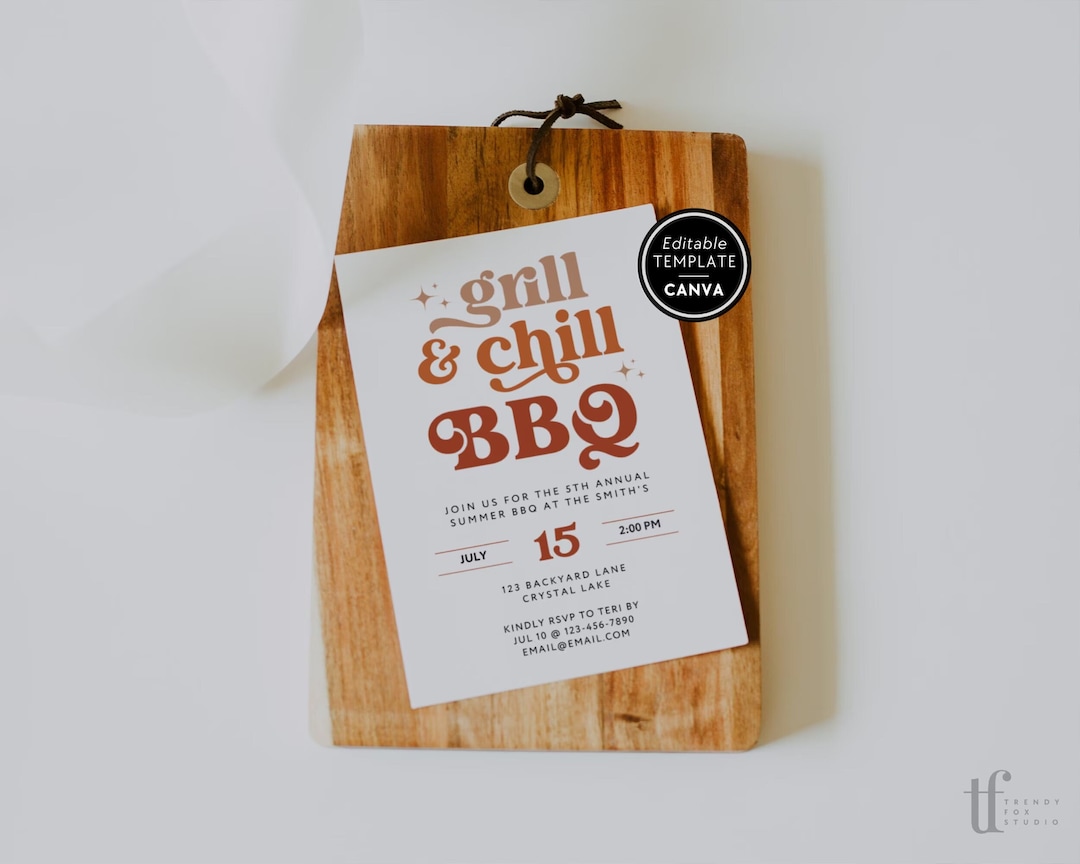 Summer BBQ Party Invitation Canva Template, Grill Out Cookout Party ...