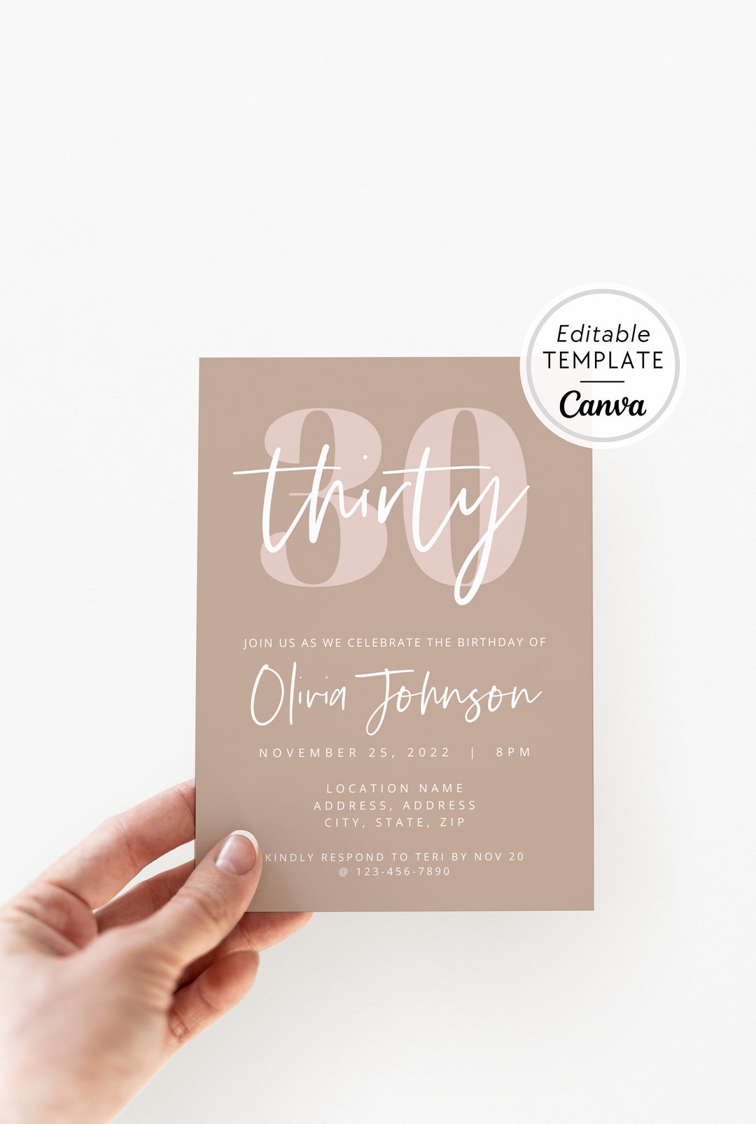 Boho 30th Birthday Invite Template Canva, Hello 30 Birthday Party ...