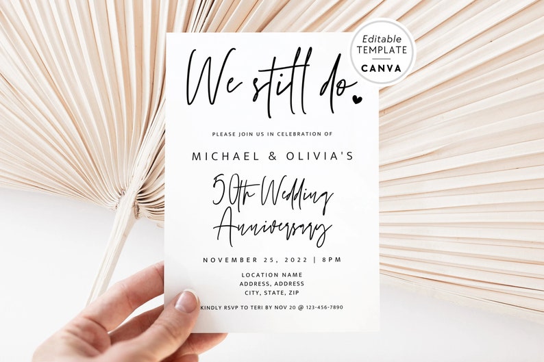 Modern 50th Anniversary Invitation Canva Template, Printable Invite - Etsy
