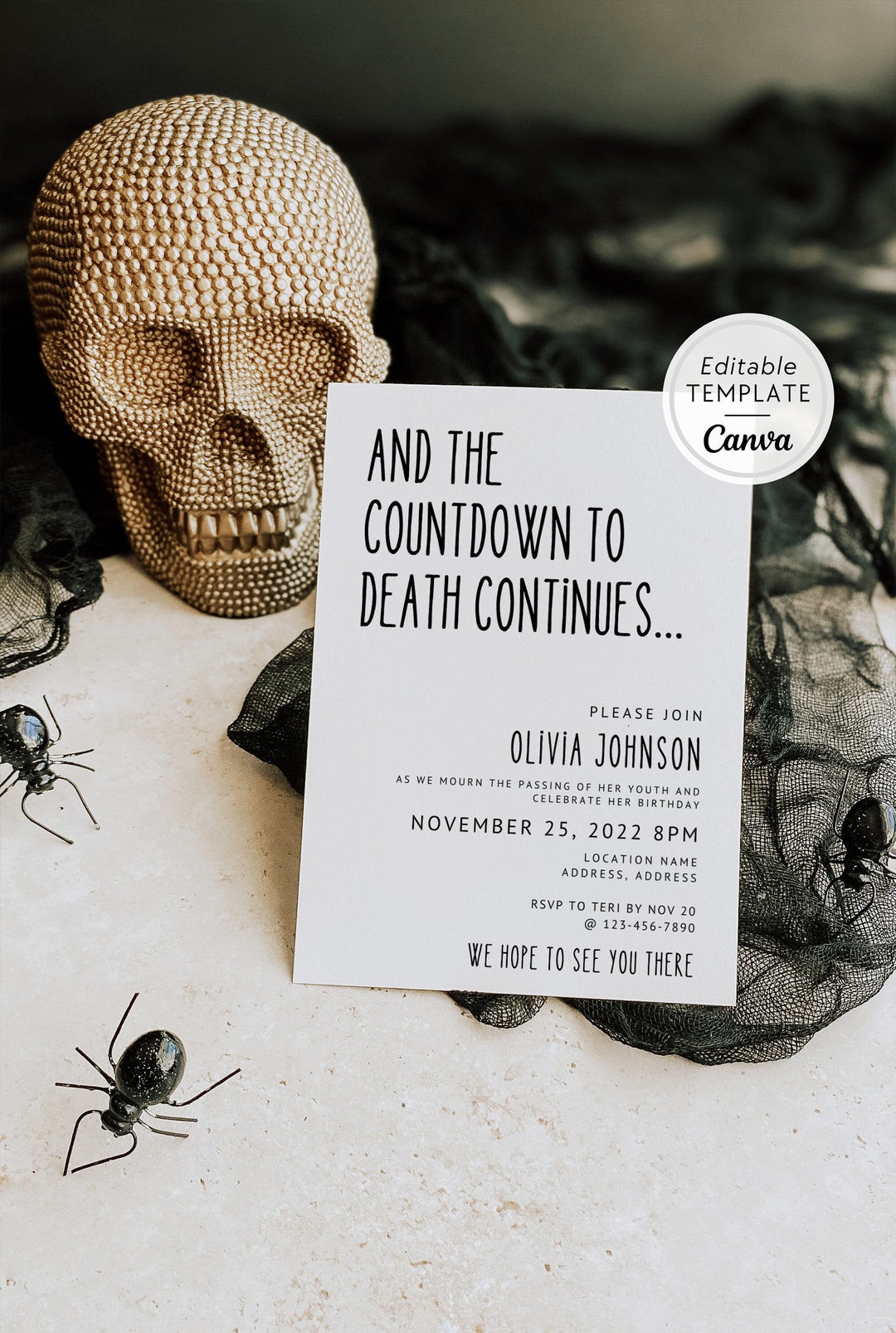 Editable Funny Birthday Invite Template, RIP Twenties Party Invite ...