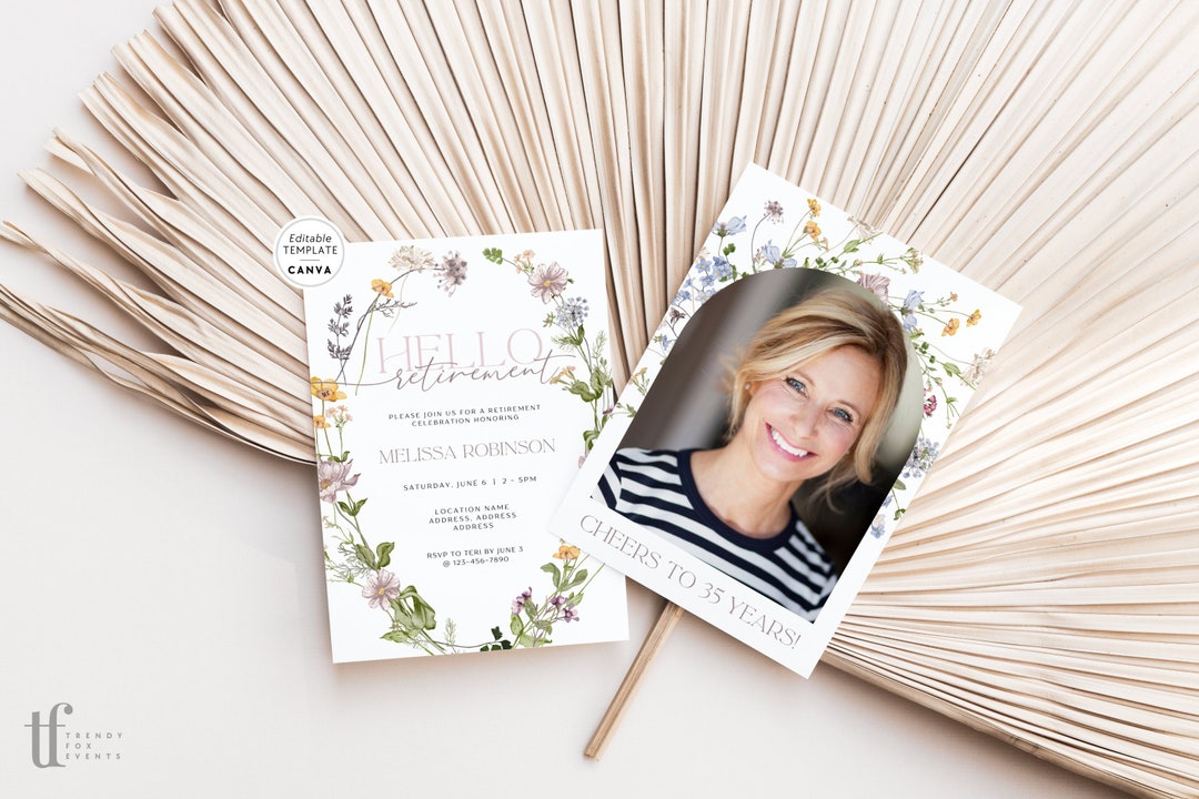 Wildflower Retirement Party Invitation Canva Template, Floral ...