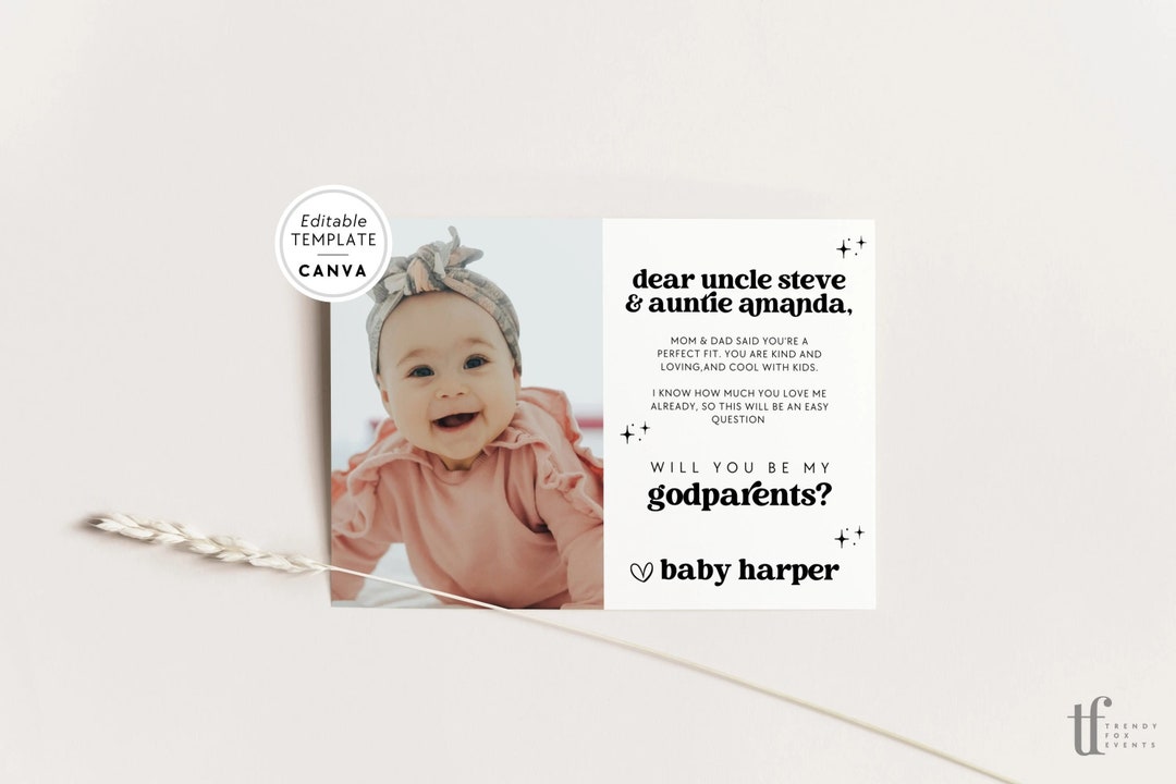 Will You Be My Godparents Proposal Card Template, Photo Baptism Card ...