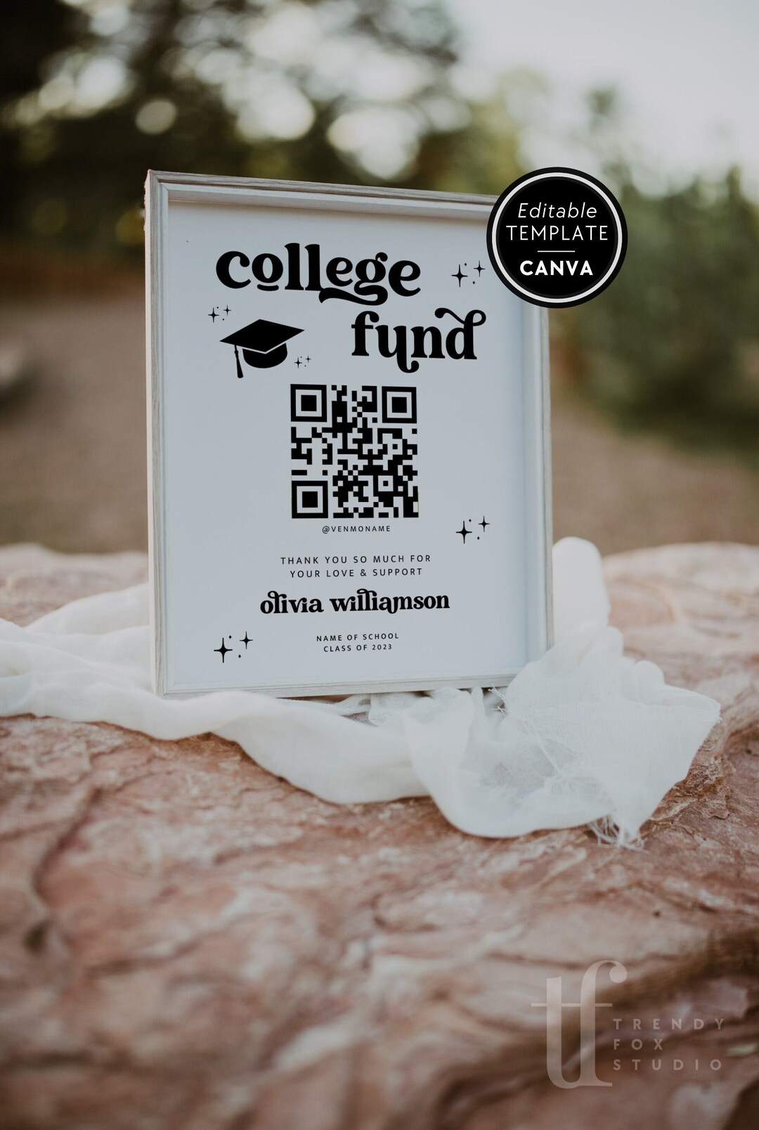 College Fund Sign, Graduation QR Code Sign Printable, Graduation Venmo ...